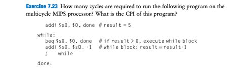 solved exercise 723 many cycles required run following program