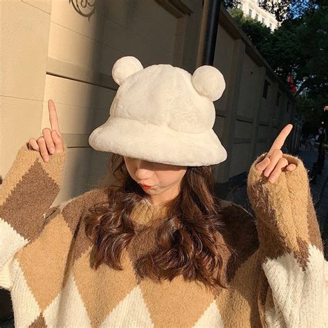 Fluffy Teddy Ears Bucket Hat Kawaii Fashion Shop Cute Asian