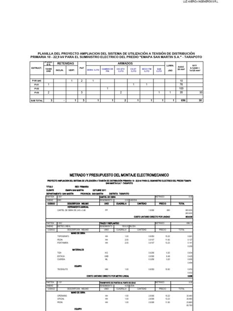 Presu Rp Emapa 3b Pdf Red Eléctrica Cantidades Fisicas