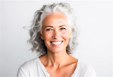 Premium Ai Image Beautiful Smiling Mature Woman With Short Gray Hair