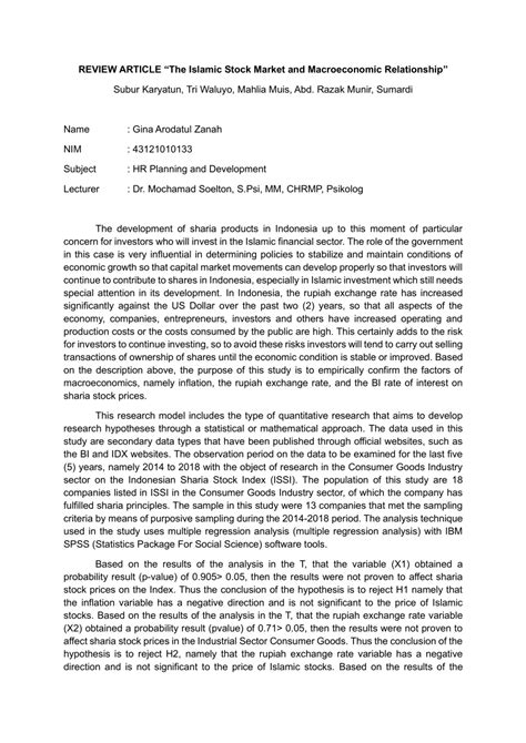 Pdf Review Article The Islamic Stock Market And Macroeconomic Relationship