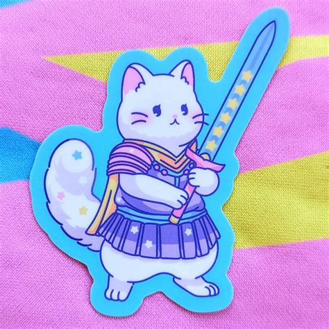 Rpg Cats Cat Warrior Vinyl Sticker Kirakira Karakasa