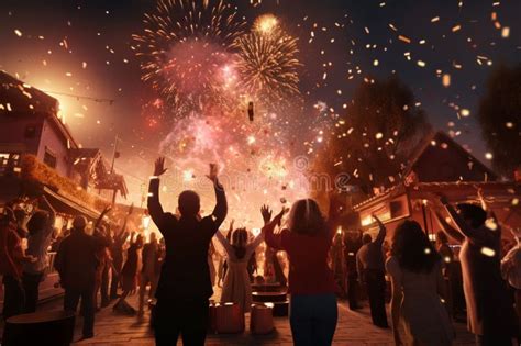 Joyful New Years Celebration Scene With People Stock Illustration