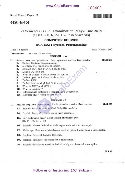 sp 2019 question paper systems programming chaloexam follow us on