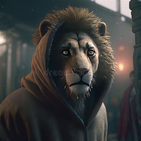 Cinematic Lion In Chambray Detailed 8k Shot With Neon Backlight And