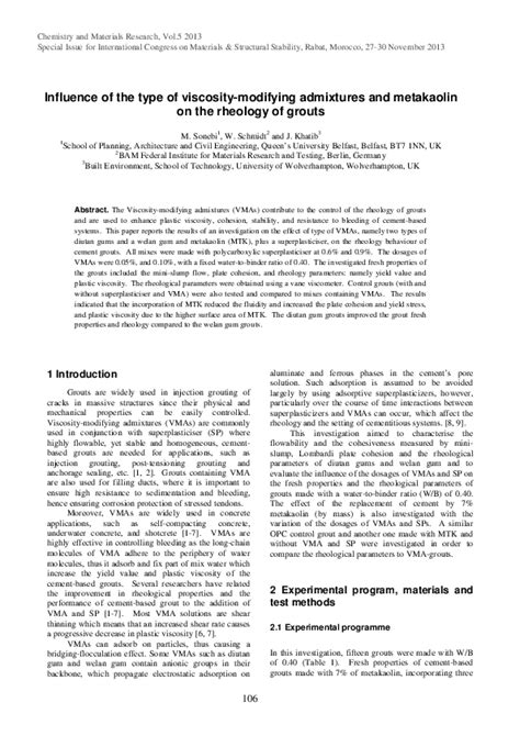Pdf Influence Of The Type Of Viscosity Modifying Admixtures And Metakaolin On The Rheology Of