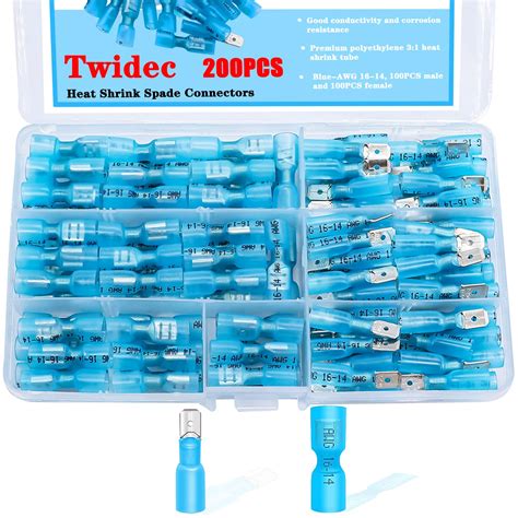 Twidec 200pcs Heat Shrink Spade Connectors Kit 16 14 Awg Female And Male Spade Terminlas Quick