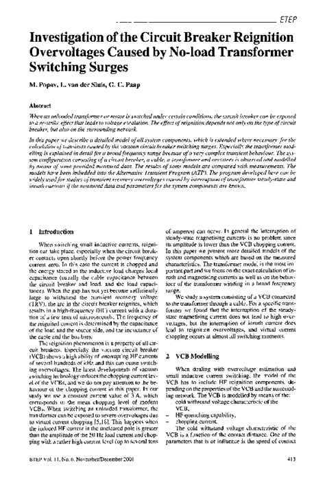 Pdf Investigation Of The Circuit Breaker Reignition Overvoltages Caused By No Load Transformer