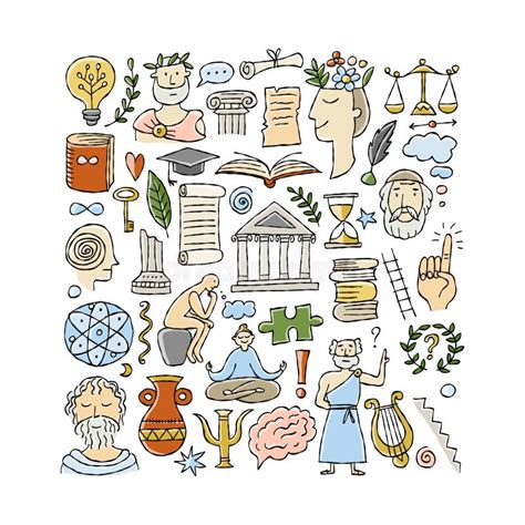 Conceito Filos Fico Arte Desenhada M O Fil Sofos E Elementos Fundo