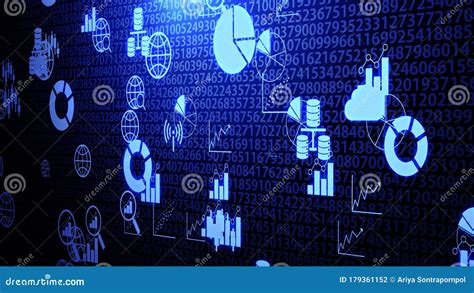 Big Data Icon Set Hovering On The Randoming Numbers Code Background With Blue Lighting Ver3