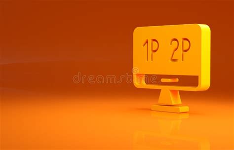 Yellow Computer Monitor Screen Icon Isolated On Orange Background Electronic Device Front View