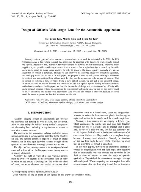 PDF Design Of Off Axis Wide Angle Lens For The Automobile Application