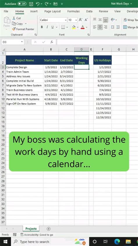 Calculate Work Days Between Two Dates Microsoft Excel Tutorial Excel Shortcuts Microsoft Excel