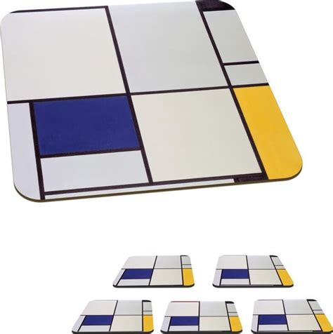 Onderzetters Voor Glazen Tableau I Piet Mondriaan 10x10 Cm 6