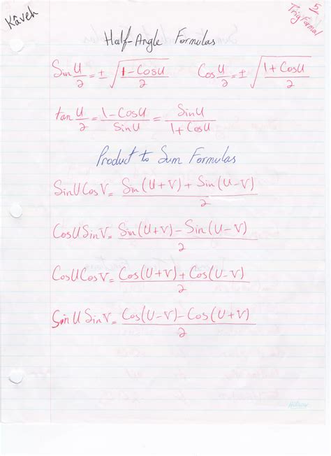 Trig Formulas Math201 Pdf