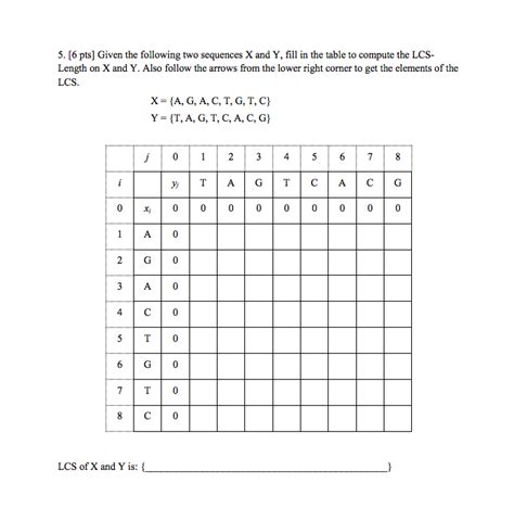 solved 5 [6 pts given the following two sequences x and y