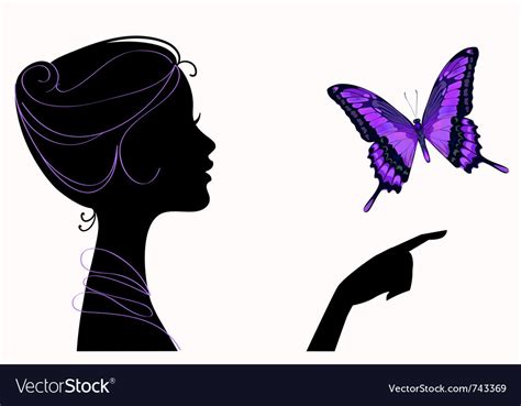 Beautiful Girl Silhouette With Butterfly Vector Image