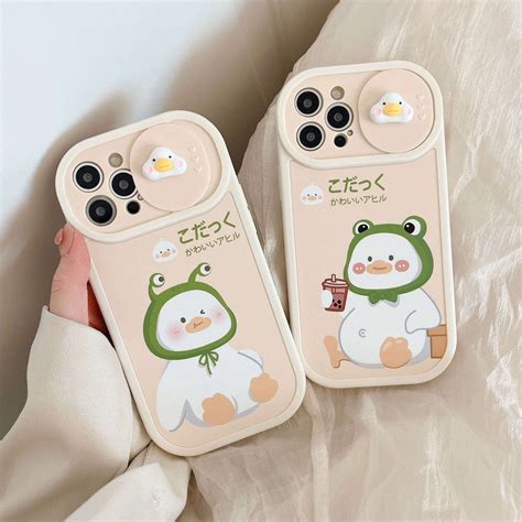 可愛鴨子滑蓋鏡頭手機殼iphone14 13 Pro 12 11 Xsmax Xr X全包防摔蘋果手機殼 蝦皮購物
