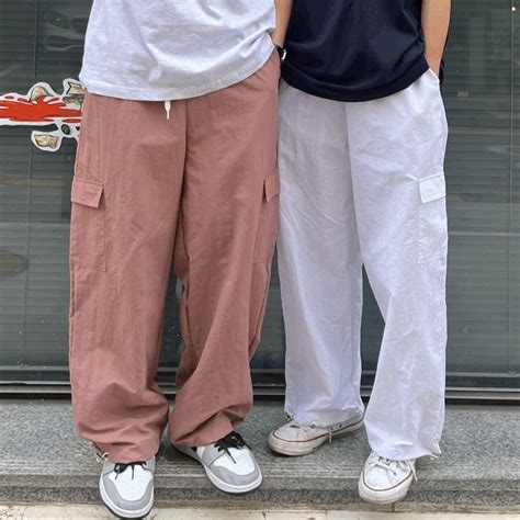 봄신상🌸 커플템 와샤 스트링 카고 팬츠 시밀러룩 커플룩 카고팬츠 스트링팬츠 남자와이드팬츠 아노락카고 나일론 바지 팬츠 6color 에이블리