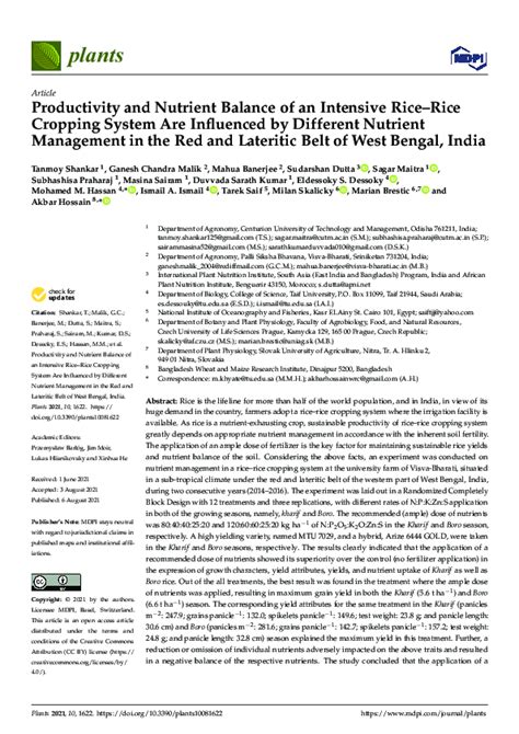 Pdf Productivity And Nutrient Balance Of An Intensive Ricerice