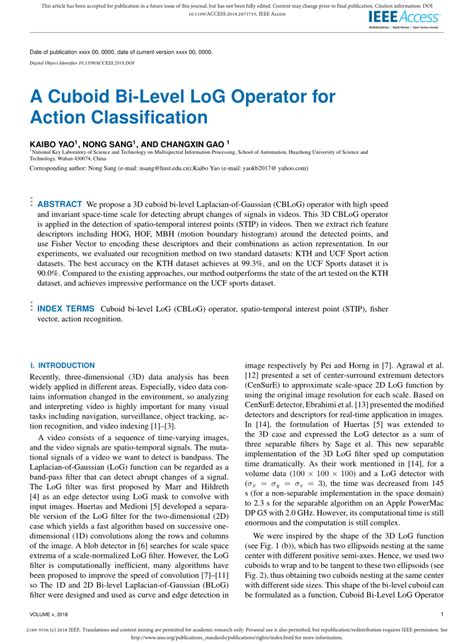 Pdf A Cuboid Bi Level Log Operator For Action Classification