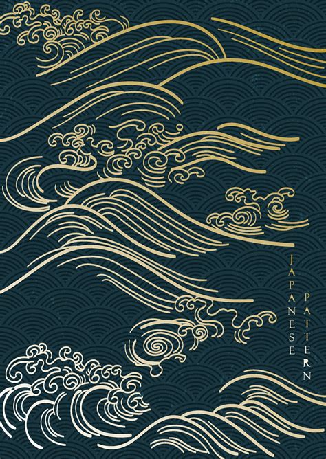 Japanese Background With Hand Drawn Wave Pattern Vector Oriental