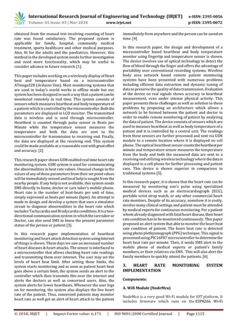 Irjet Heart Rate Monitoring System Using Finger Tip Through Iot Pdf