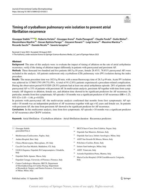 Timing Of Cryoballoon Pulmonary Vein Isolation To Prevent Atrial Fibrillation Recurrence