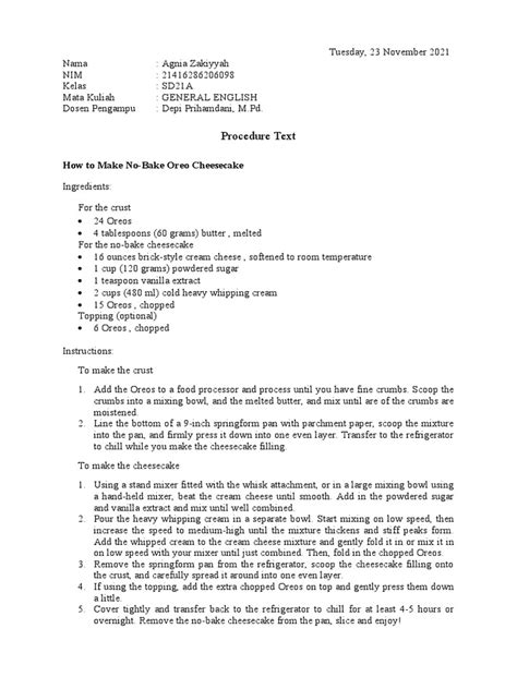 Oreo Cheesecake Procedure Text Pdf Cheesecake Whipped Cream