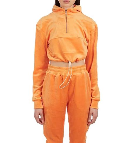 Custom Blank Orange Velour Tracksuit Women Wholesale Jogger Tracksuits