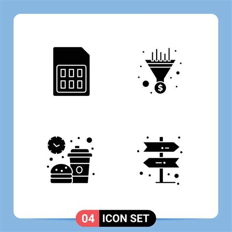 Set Of 4 Vector Solid Glyphs On Grid For Card Break Sim Funnel Food Editable Vector Design