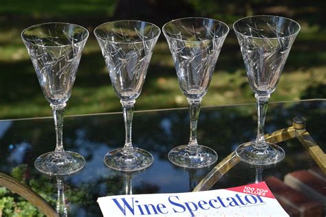 Wine Party 4 Vintage Etched Wine Glasses Vintage Etched 8 Oz Water
