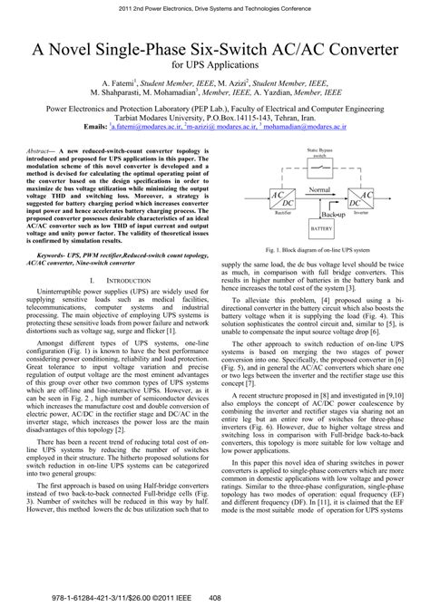 Pdf A Novel Single Phase Six Switch Acac Converter For Ups Applications