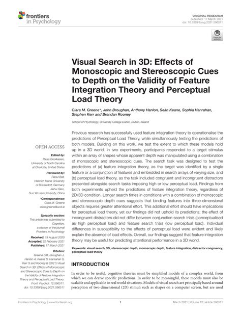 pdf visual search in 3d effects of monoscopic and stereoscopic cues
