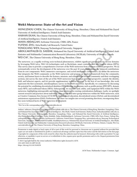 Pdf Web3 Metaverse State Of The Art And Vision