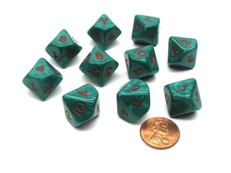 D10 Die 10 Piece Chessex Dice Set Ankh Green With Red — Pippd