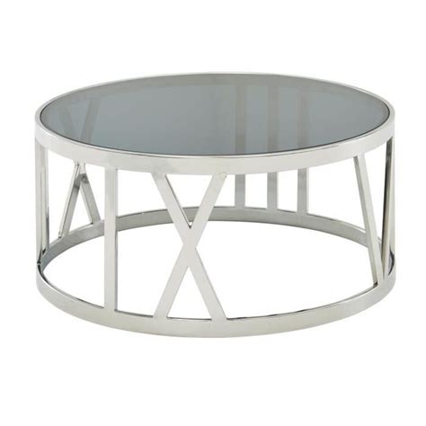 Table Basse Ronde Verre et Métal WOHNLING Argent Design Moderne