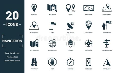 Navigation Icon Set Collection Of Simple Elements Such As The Pinpoint Map Search Route