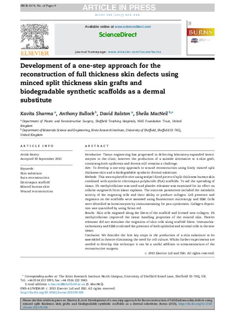 Pdf Development Of A One Step Approach For The Reconstruction Of Full Thickness Skin Defects