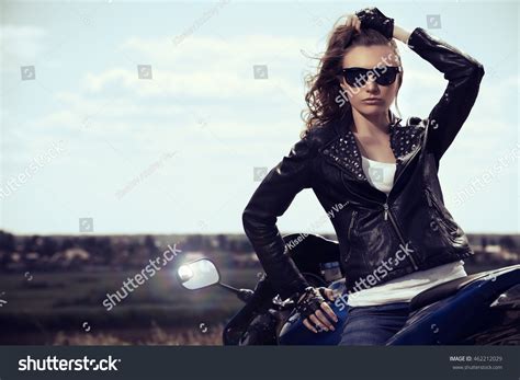 Sexual Biker Woman Wearing Black Leather Stock Photo Shutterstock