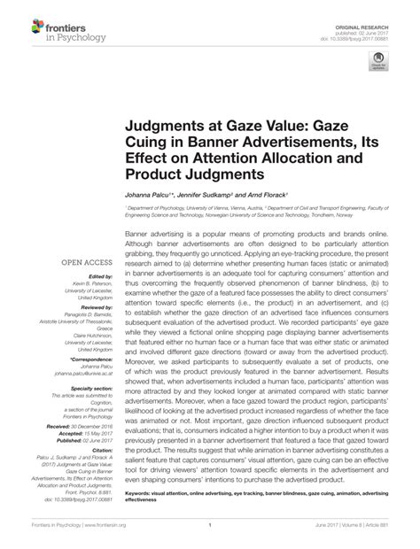 Pdf Judgments At Gaze Value Gaze Cuing In Banner Advertisements Its