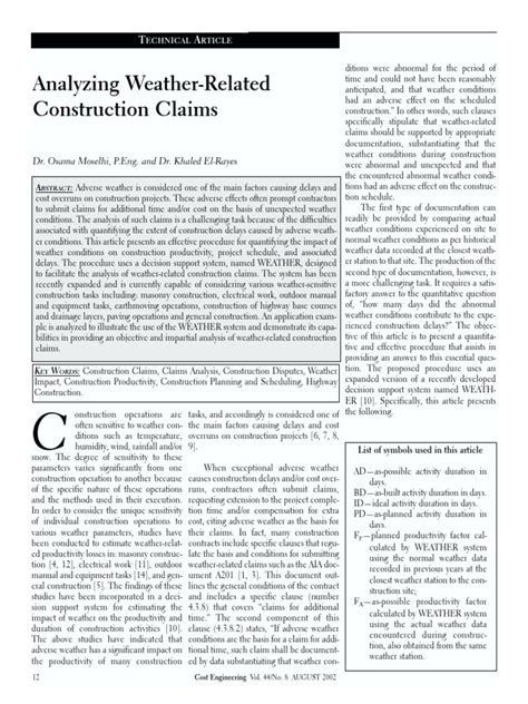 analyzing weather related construction claims dr osama moselhi p eng