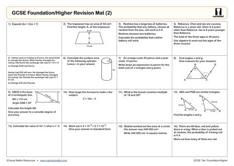 Gcse Foundation Higher Revision Mat 2 Worksheet Gcse Maths Revision