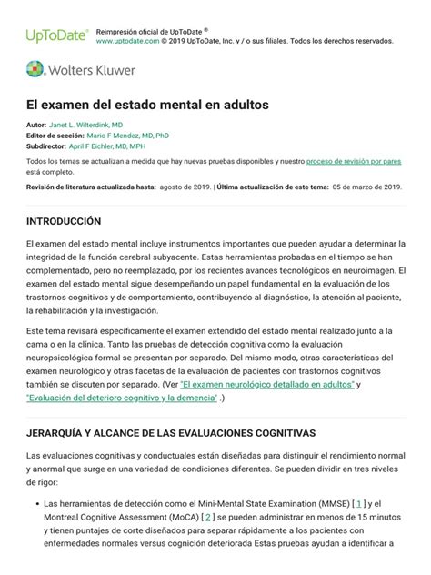 Examen Mental Uptodate Pdf Memoria Salud Mental