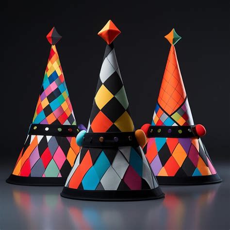 Premium Photo Bright Geometric Multicolored Clown Hats For Entertainment