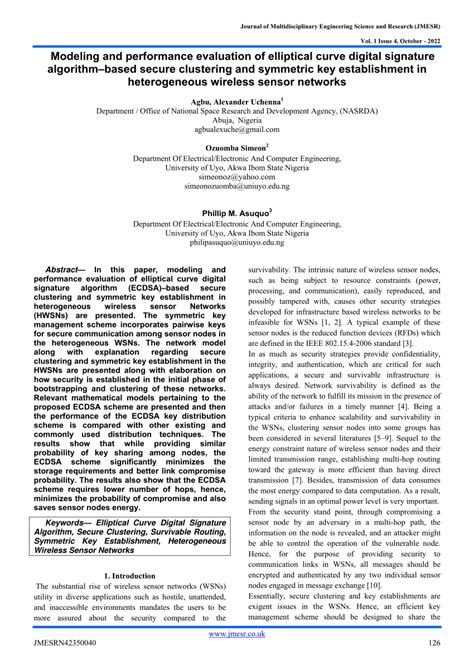 Pdf Modeling And Performance Evaluation Of Elliptical Curve Digital Signature Algorithm Based