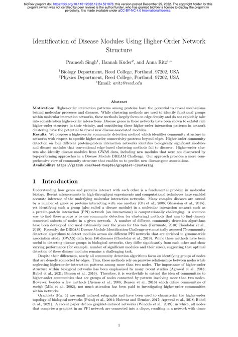 pdf identification of disease modules using higher order network