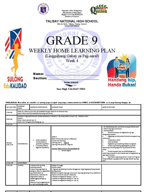 Grade 9 Week 4 First Quarter Pdf