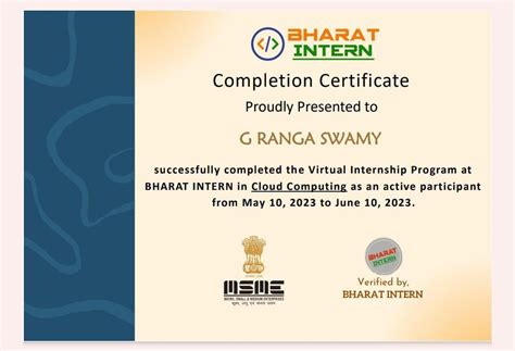 g ranga swamy on linkedin bharatintern cloudcomputing internship