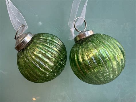 Heavy Mercury Glass Ornament Set Of 2 Green Holiday Decor Etsy